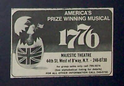 1776 Musical Majestic Theatre NYC 1971 Mini Poster Type Concert Ad ...