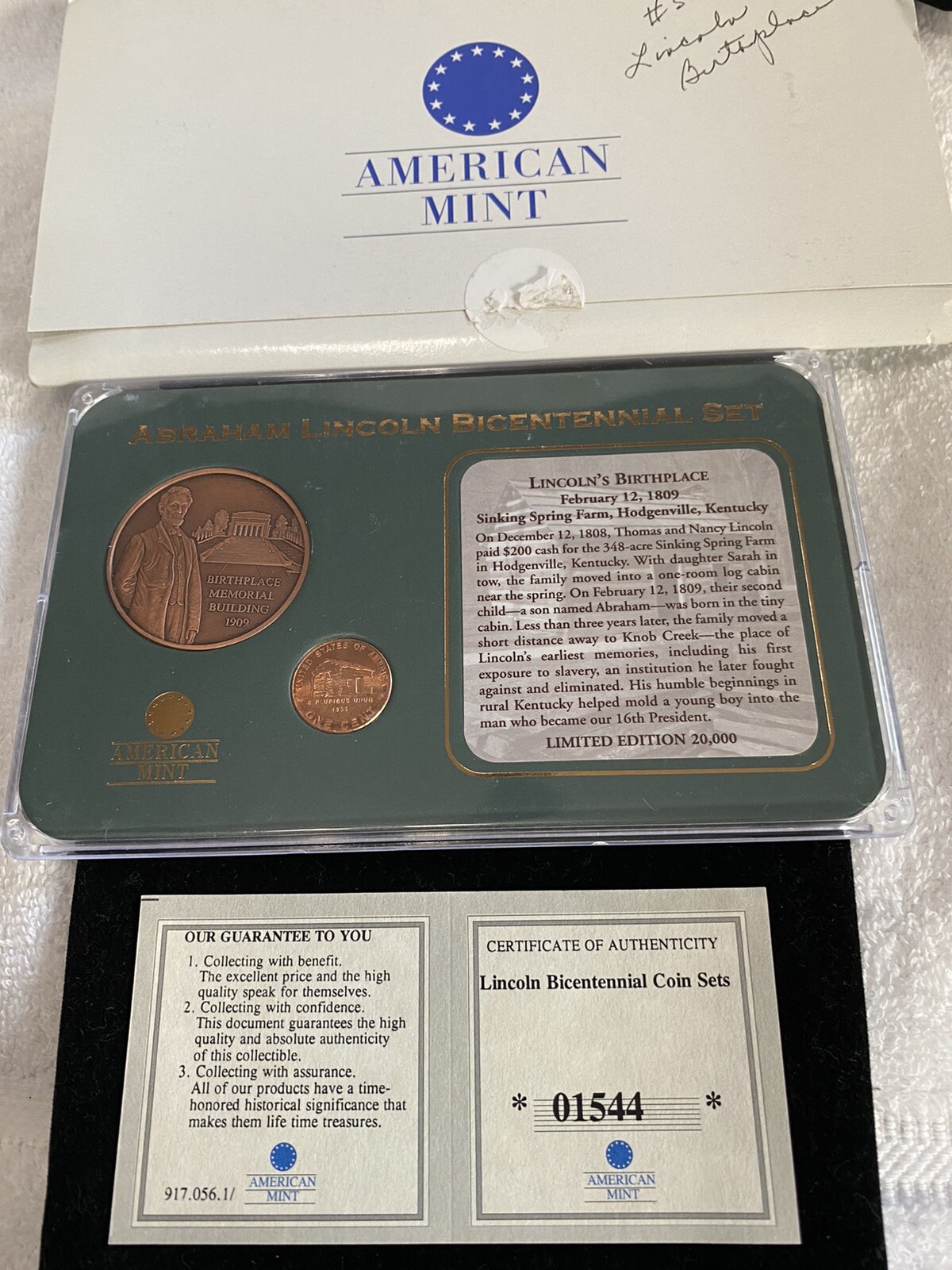 ABRAHAM LINCOLN BICENTENNIAL SET AMERICAN MINT LIMITED EDITION 20,000 W ...