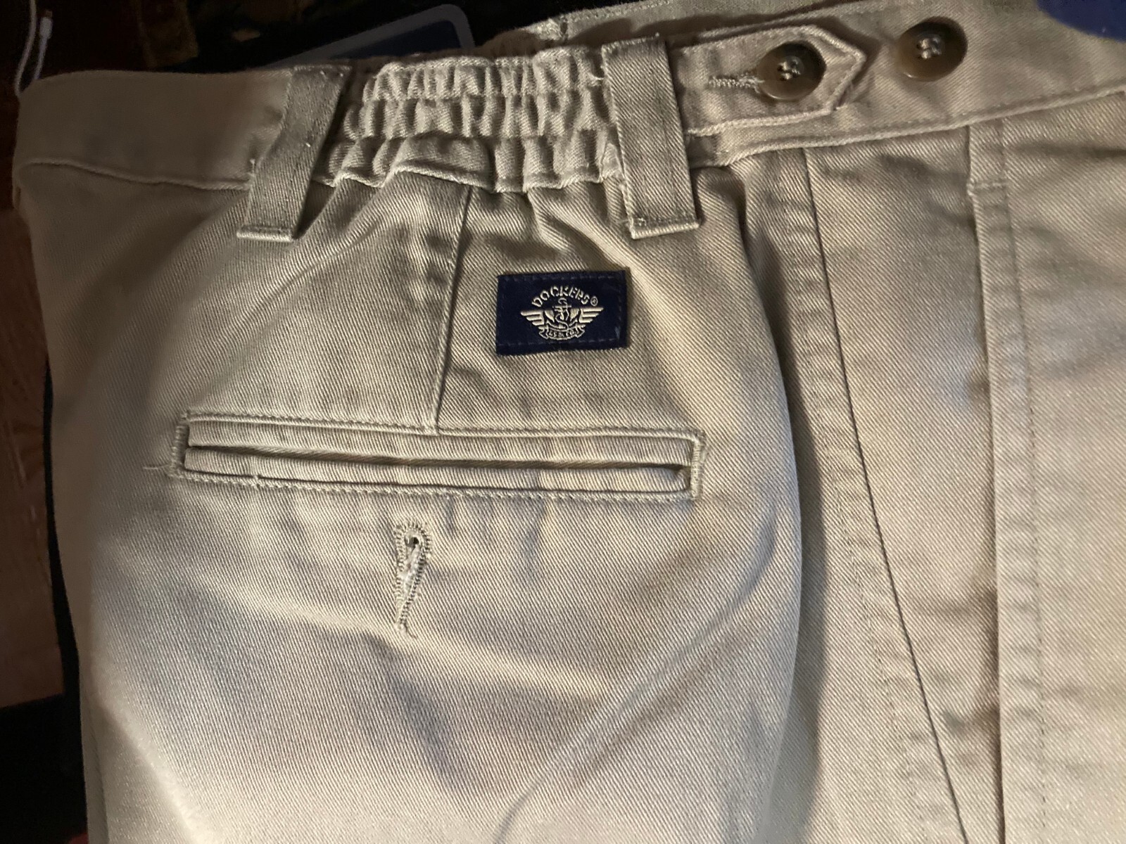 DOCKERS Khaki No Wrinkle Twill Pants Classic Fit Side Elastic Tan 34x29 ...