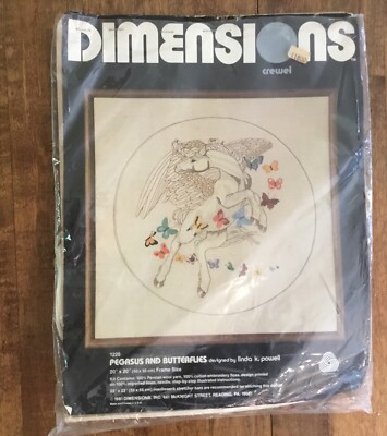 VTG Dimensions Crewel Needlework #1220 Pegasus And Butterflies Rare ...