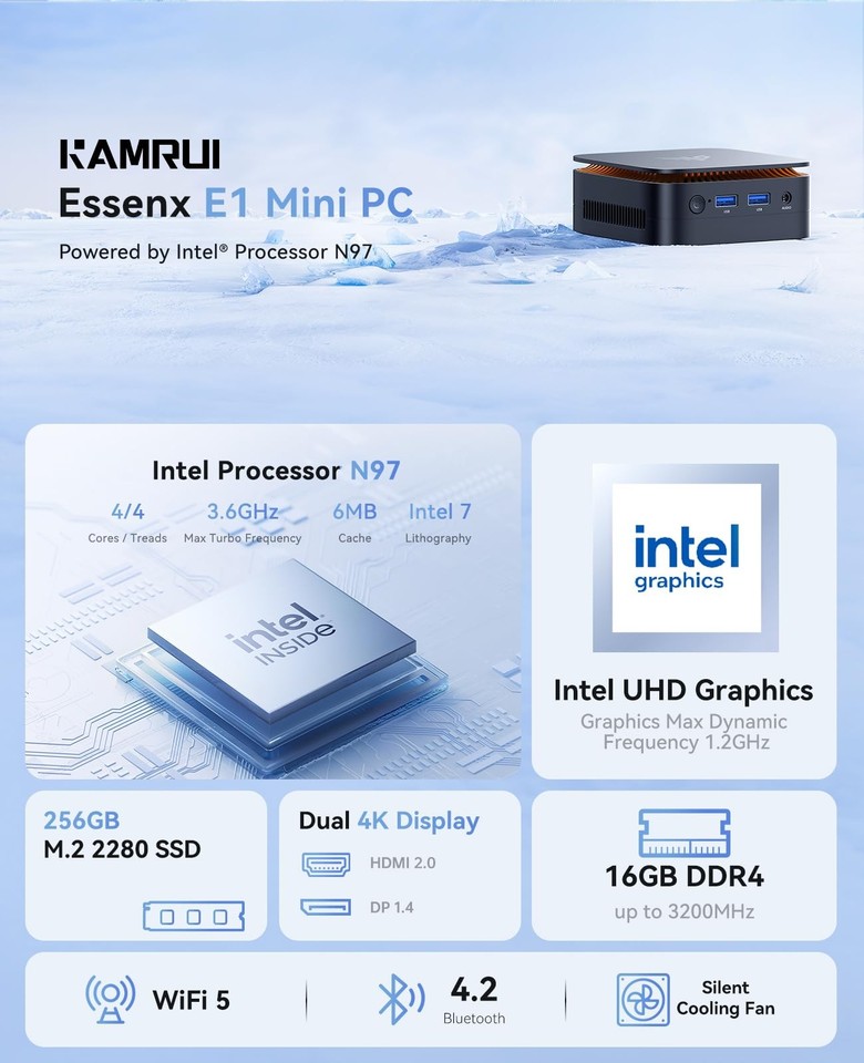 Mini PC Computer, Intel Processor N97 (up to 3.6 GHz), 16GB DDR4 RAM ...
