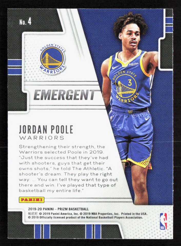 2019-20 Panini Prizm Jordan Poole Emergent #4 Warriors | eBay
