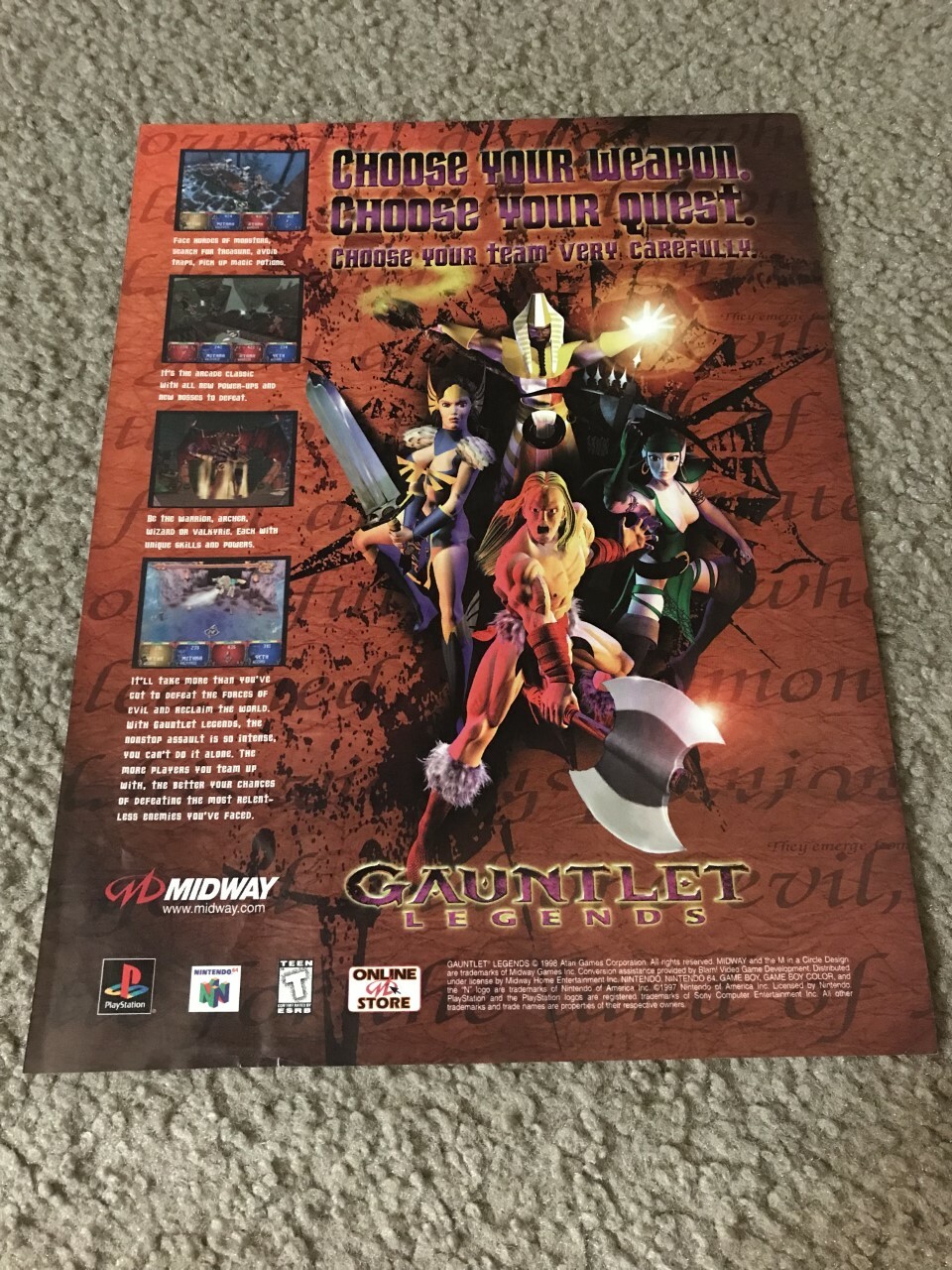 1999 GAUNTLET LEGENDS PS1 N64 Video Game Poster Print Ad Playstation ...