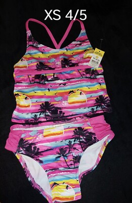 Tankini Swimsuit - GIRLS "XS(4-5)" 2 Piece Floral-Multi-Color Swimsuit ...