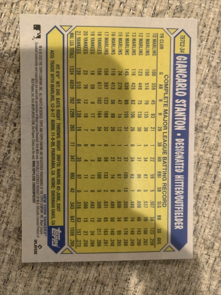 2022 Topps Chrome GIANCARLO STANTON Gold Mojo- YANKEES X100 | eBay