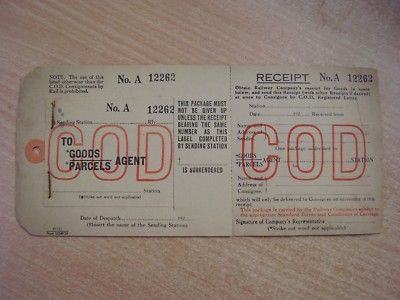 1920's Two-Part COD RAILWAY PARCEL TICKET | eBay UK