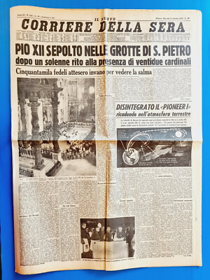 Corriere Della Sera 14 October 1958 Burial Pope Pius XII - Pioneer I ...