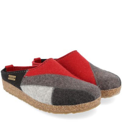 HAFLINGER PATCHWORK RUBIN RED PURE WOOL CLOGS HOME SLIPPERS | eBay