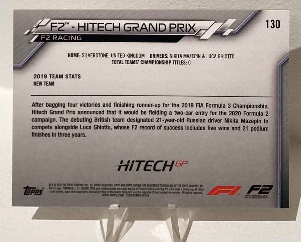 2020 Topps Chrome Formula 1 F1 Team Logo F2 Hitech GP Gold Refractor ...