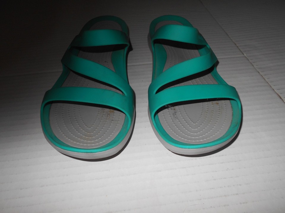 Crocs Iconic Comfort Womens Sz 11 W Teal Seafoam Green Sandals Slides ...