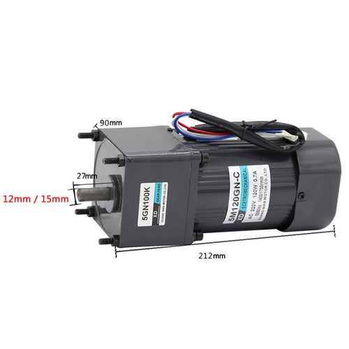 120W AC 220V Gearmotor Metal Gearbox High Torque Adjustable Speed 10RPM ...