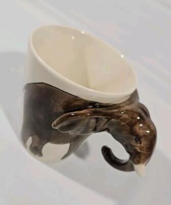 World Market Elephant Mug Coffee Tea Cup 3D Tusks Trunk Down Handle ...