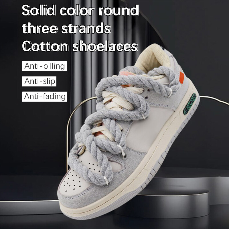 8mm Bold Cotton Linen Twist Weave Shoelaces Solid Color Rope Shoes ...
