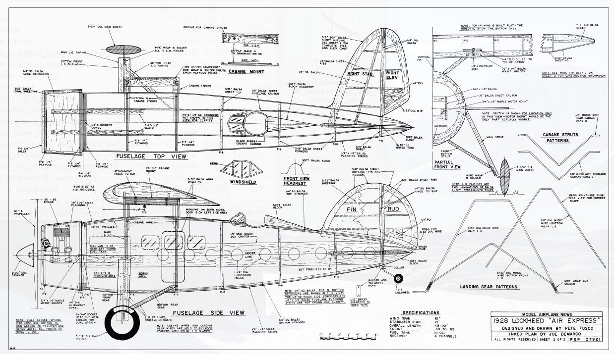 Lockheed Vega Air Express 61 INCH Wing span RC AIrplane Printed Plans ...