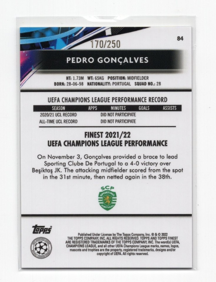 2021 Finest UCL Yellow Prism Refractor /250 Pedro Goncalves Gonçalves ...