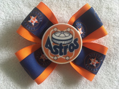 Girls Hair Bow 4" Wide Houston Astros Blue Orange Logo Flatback ...