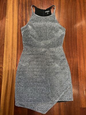 Express Asymmetrical Dress Metallic Silver High Neck Racerback | eBay