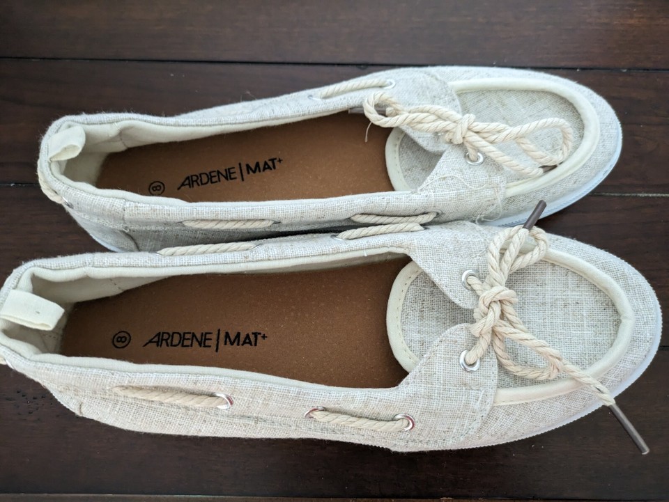 Ardene Women's Size 8 Tan Linen Look Step in Boat Shoe | eBay