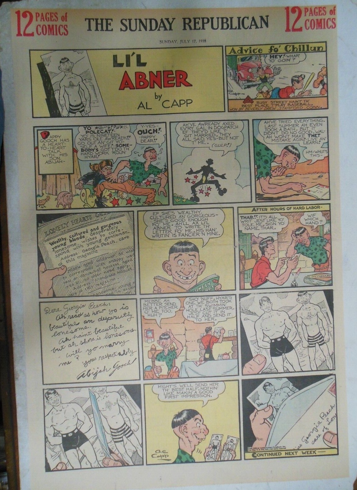 Li'l Abner Sunday by Al Capp from 7/17/1938 Rare! Full Size Page 15 x ...