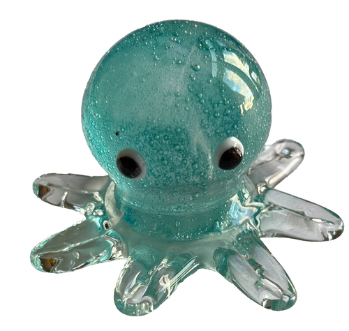Octopus Hand Blown Art Glass Paperweight Figurine Blue Green Aqua 2"x3 ...