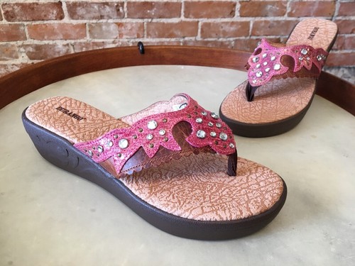 Durango Cheyenne Pink Leather Western Detail Thong Wedge Sandal NEW | eBay
