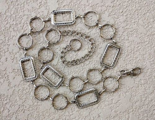Women's Chain Belt Silver Metal Circle Rectangle Links Hip Waist Medium ...