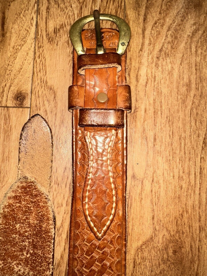 BIANCHI Belt Mens Size 40 # B4 Tan Leather Ranger Solid Brass Buckle | eBay