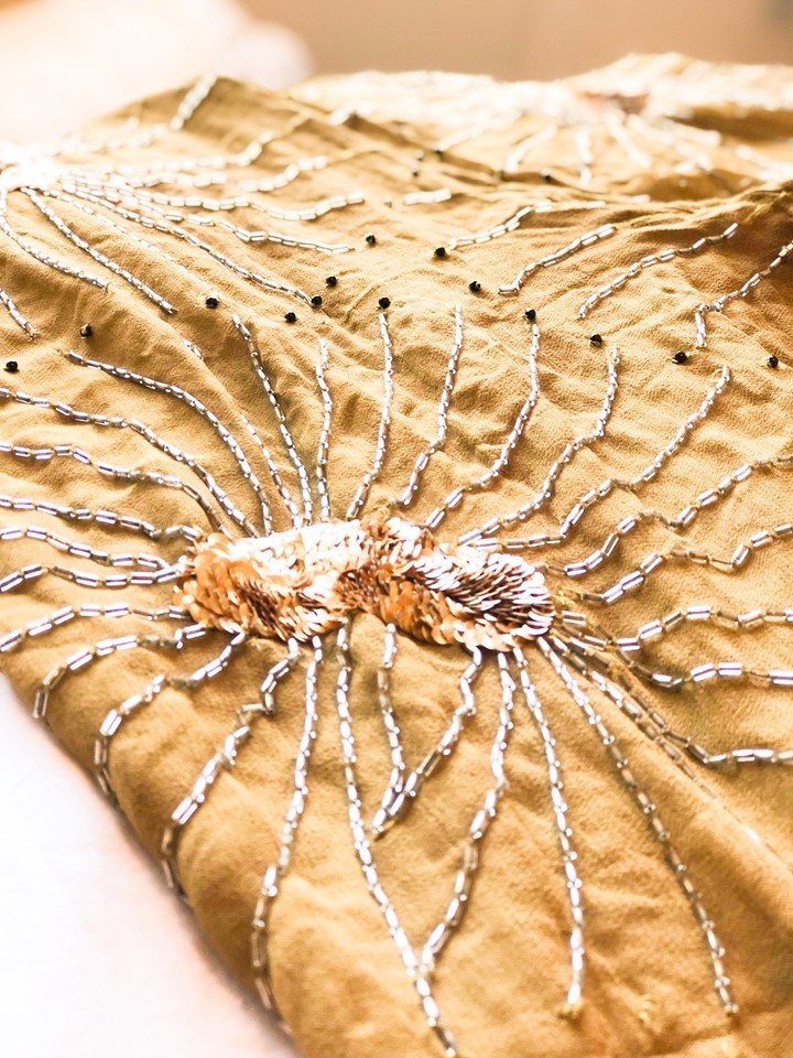 Women’s Clothing Slacks Beige Sheer Beaded Gold Sequins Pants By ...