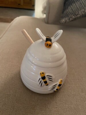 Hudson Middleton Bone China Beehive Bumble Bee Honey pot With Swizzle ...