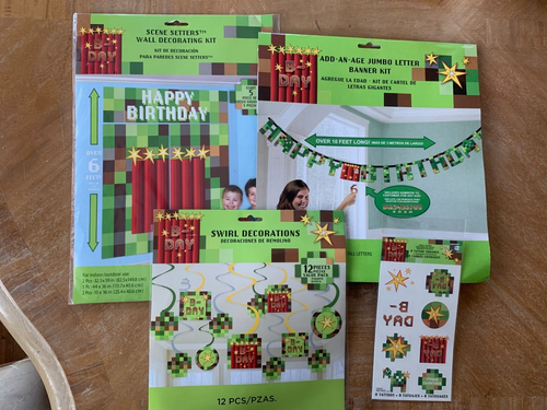 Minecraft Party Pack w/ Back Drop Swirl Decorations Tattoos Happy ...