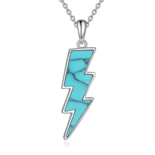 Lightning Bolt Necklace 925 Sterling Silver Turquoise Thunder Pendant ...