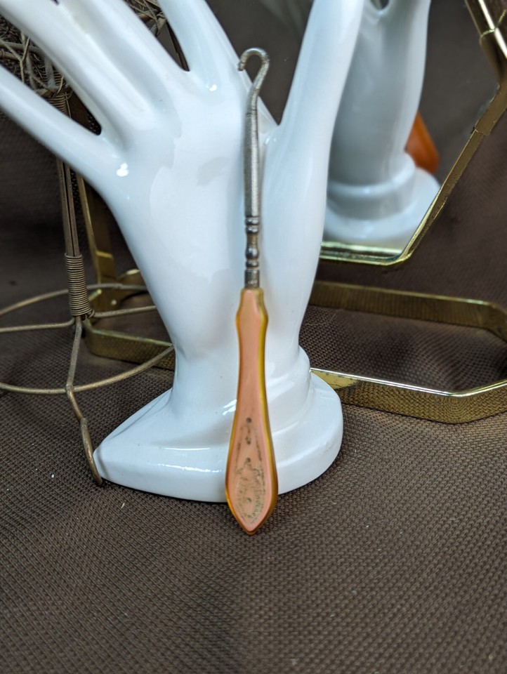 Vintage Shoe Button Hook Boot Celluloid Pink & Amber 5 1/2" Long Handle ...