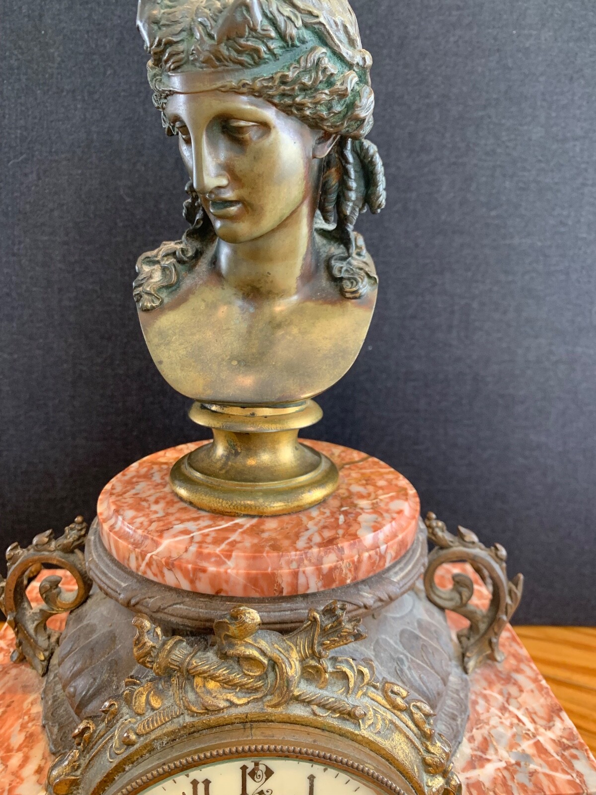 ANTIQUE 19TH C. FRENCH BRONZE & MARBLE PLATEAU DESK/MANTLE CLOCK W ...