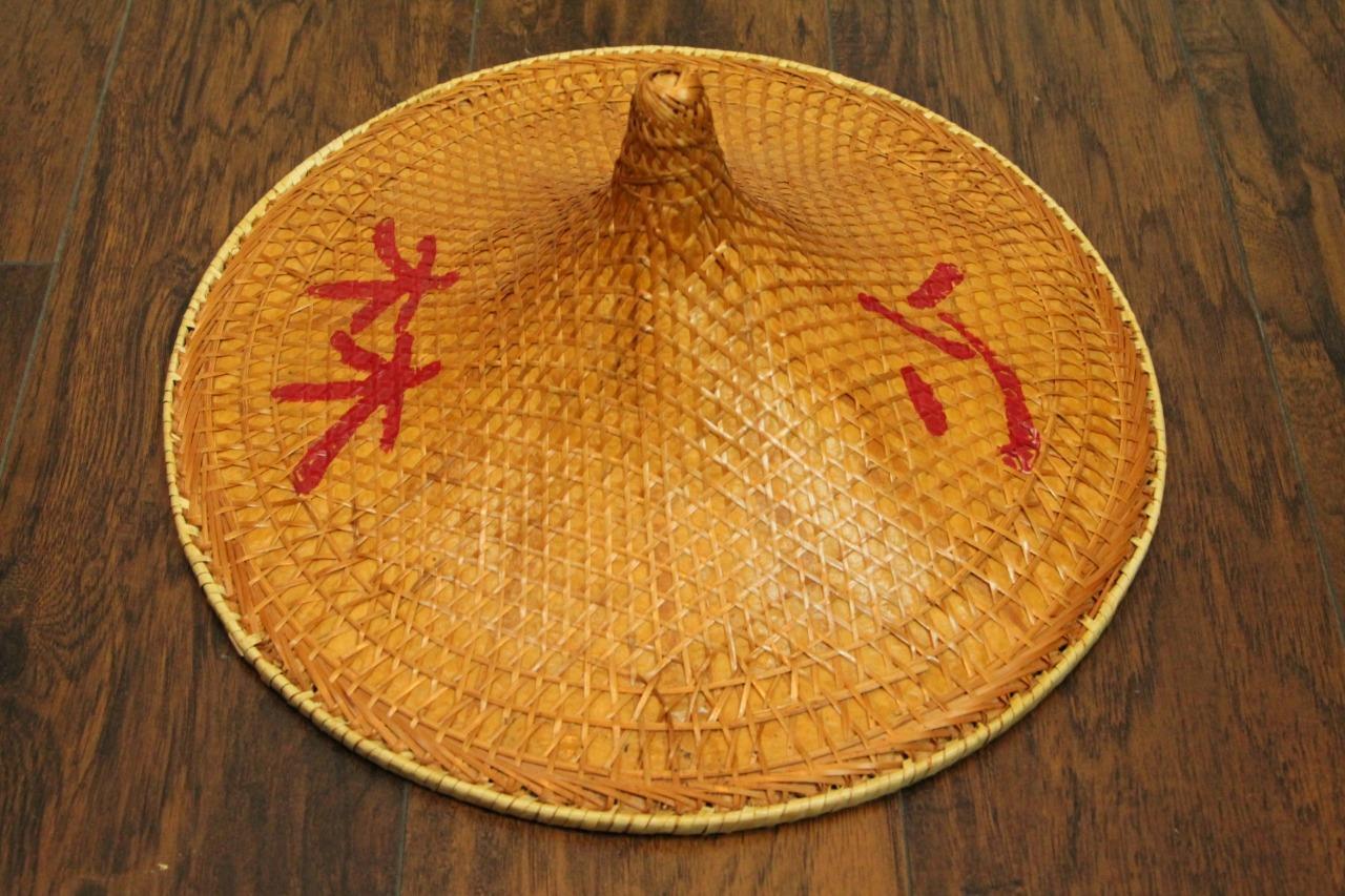 Vtg Oriental Asian Conical Coolie Bamboo Natural Woven Rice Field Farm ...