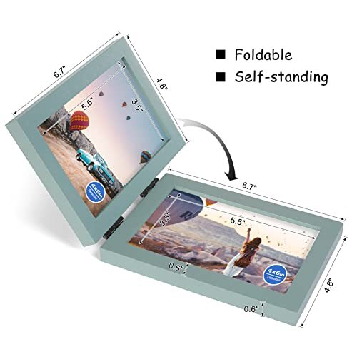 4x6 Double Hinged Picture Frame Vertical 4x6 & Horizontal 4x6 Teal Blue ...