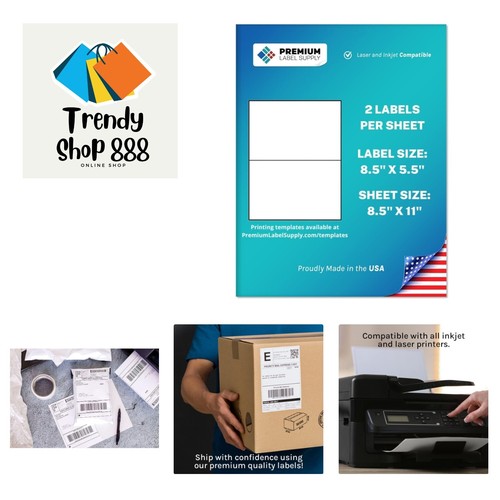 White Sticker Half Sheet Labels – 8.5" x 5.5" – Laser/Inkjet Compatible ...