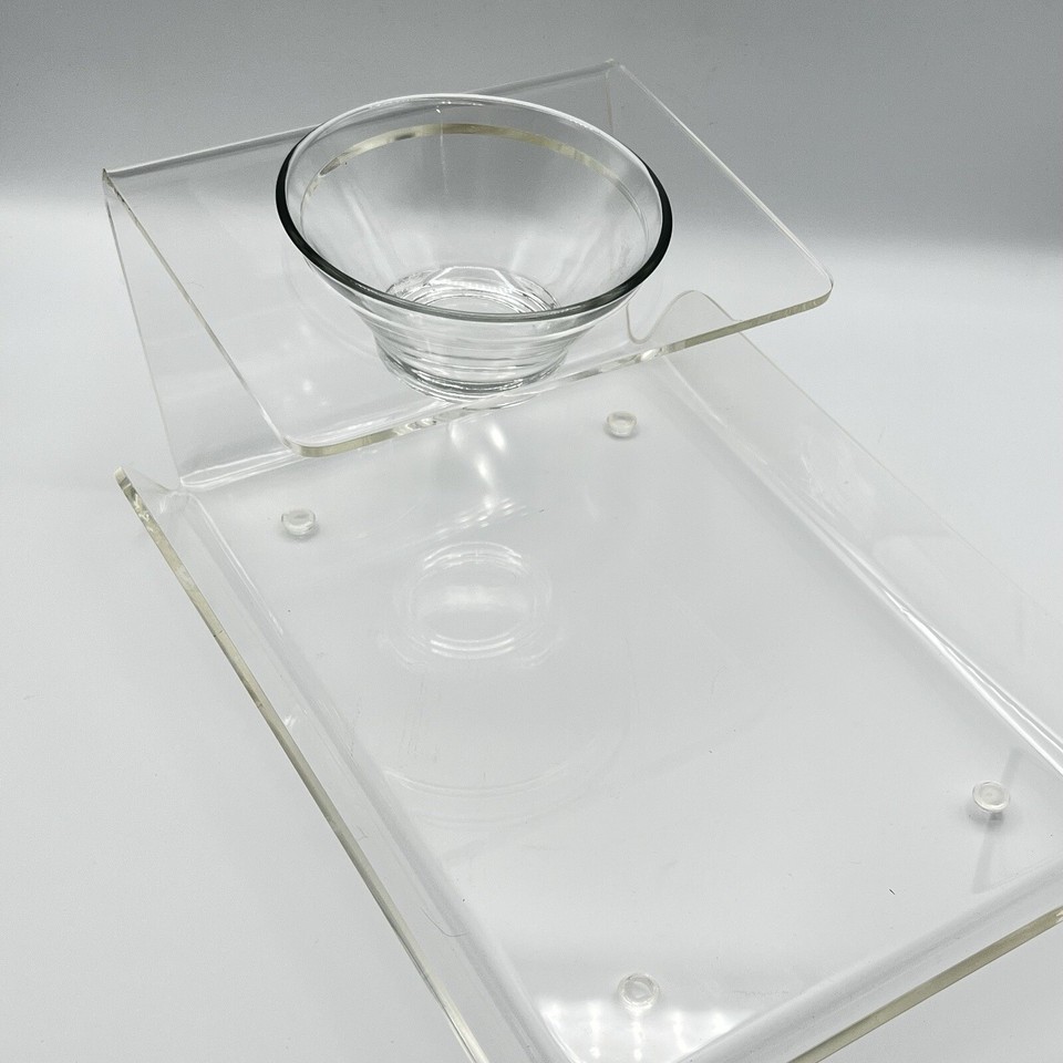 Lucite Clear Acrylic Chip Dip Fancy Serving Tray Set Elevated Bowl ...