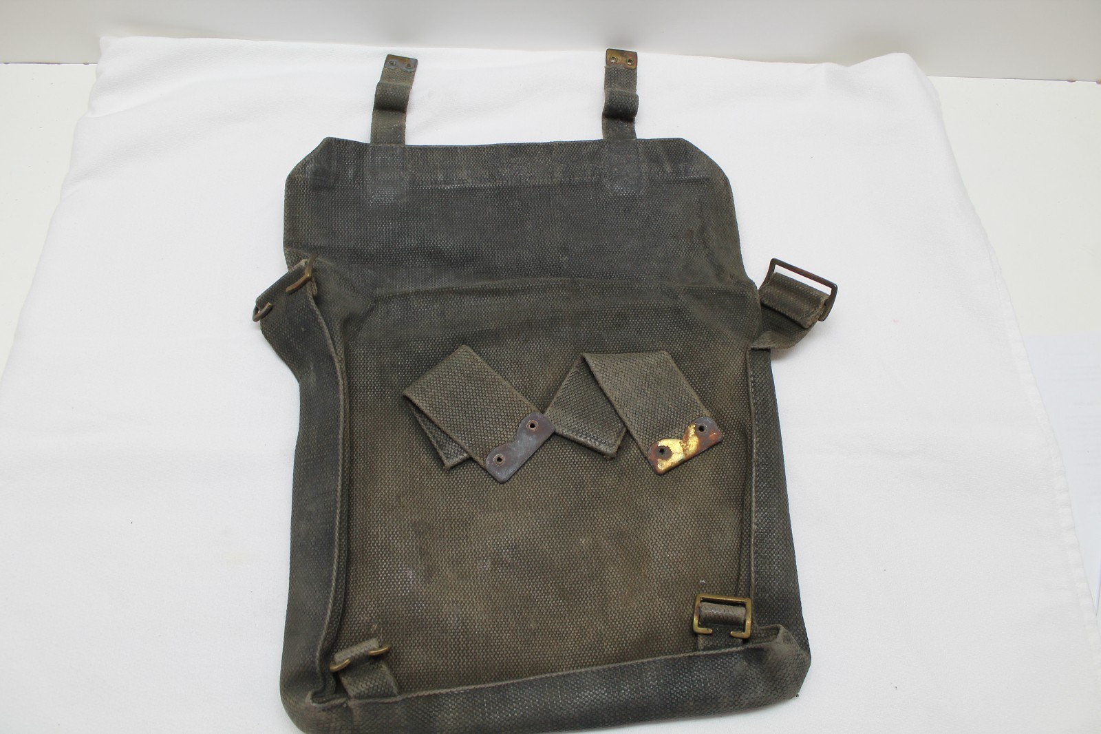 p1908 British black canvas haversack small pack 12in w x 9in h X 2ind ...