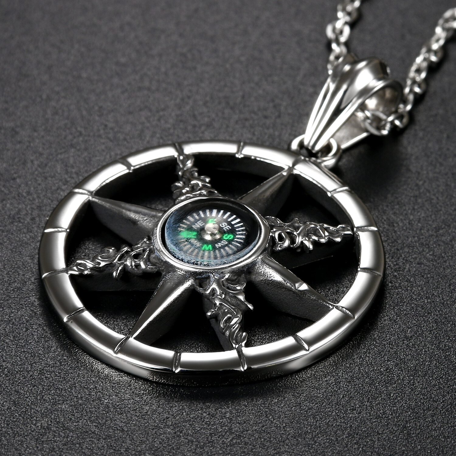 22'' Vintage Men Women Stainless Steel Round Compass Pendant Chain ...