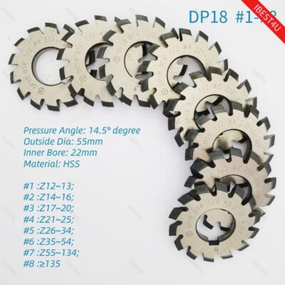 8 Pcs/Set Involute Gear Cutters PA14-1/2 HSS DP8 DP10 DP16 DP20 DP22 ...
