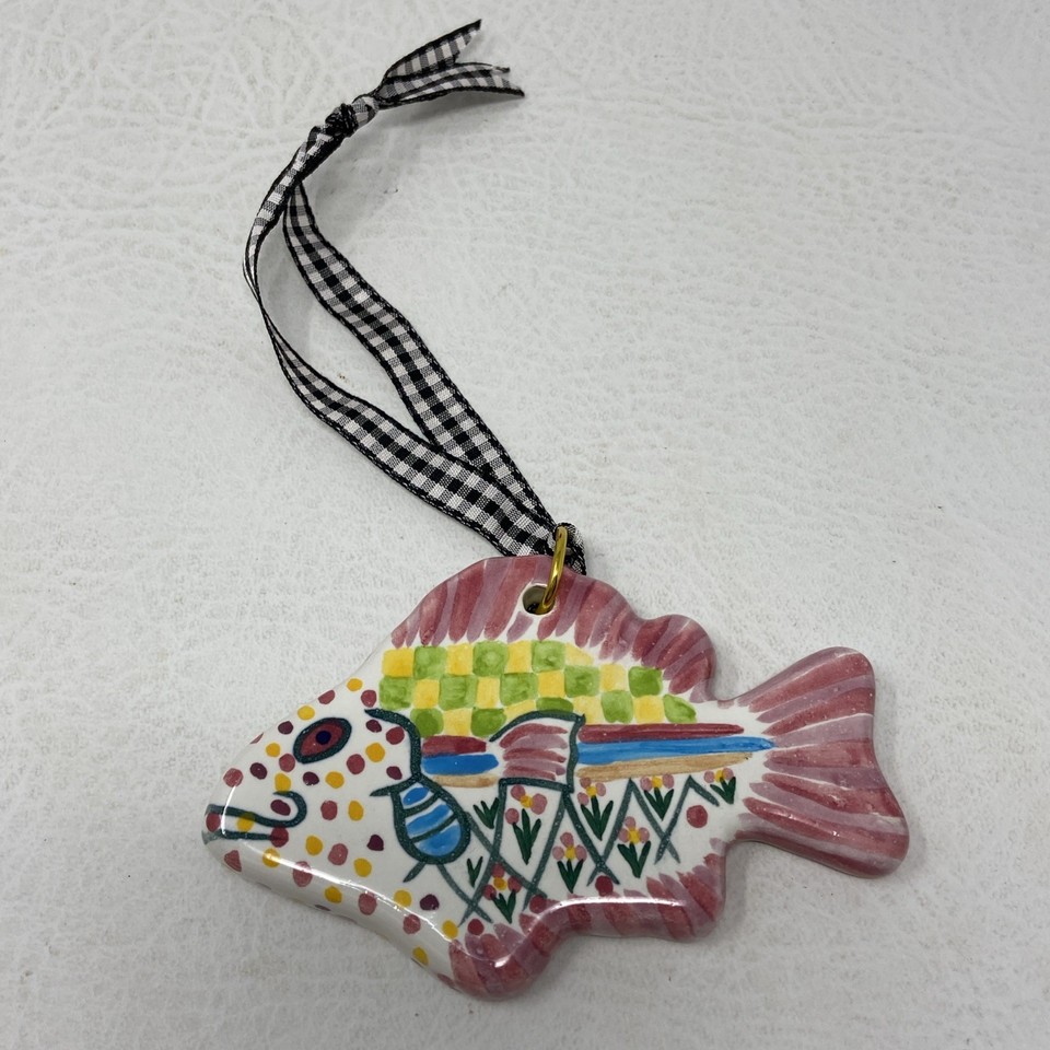 Vintage Mackenzie Childs Hand Painted Ceramic Fish Ornament Christmas ...