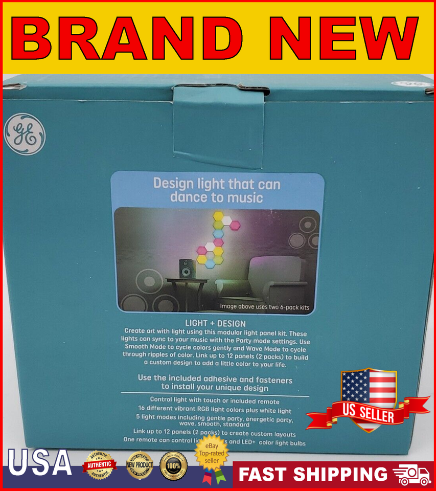GE LED+ Modular 6 Hexagon Color Light Panels Kit Touch Sensitive or ...