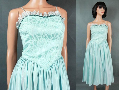 80s Prom Dress XS Vintage Sleeveless Light Aqua Blue … - Gem