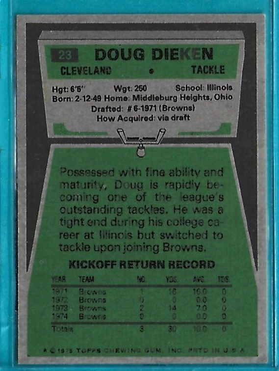 DOUG DIEKEN signed 1975 Topps football card #23 CLEVELAND BROWNS | eBay