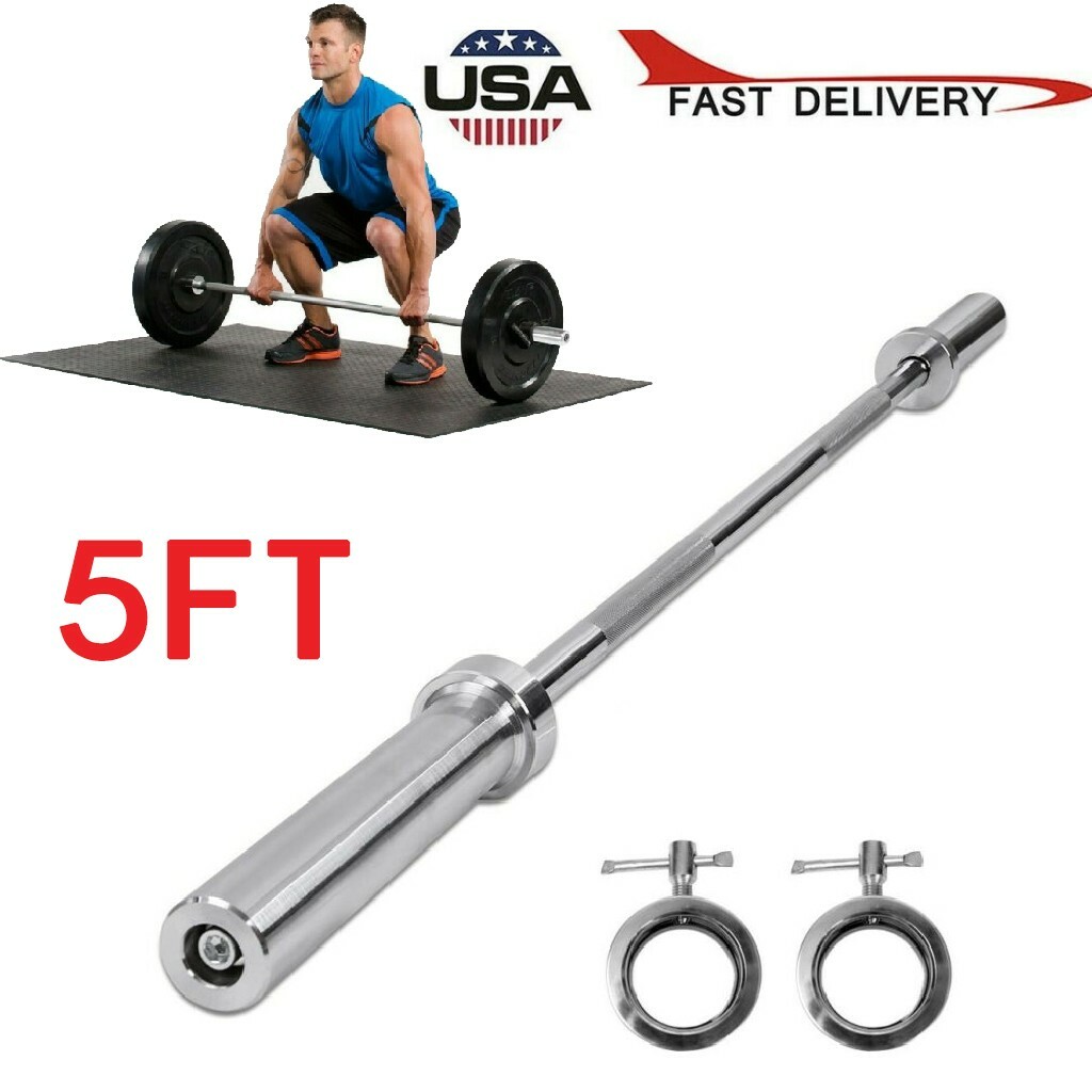 5FT Olympic Chrome Bar Weight Lifting Barbell Rod for Workout Gym ...