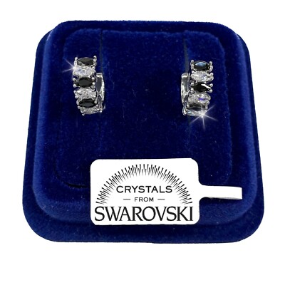 Boucles Cercle 14mm Femme Noire Pl.oro Blanc 18K Avec Cristaux ...