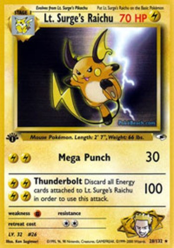 1x Lt. Surge's Raichu - 28/132 - Rare - 1st Edition Moderately Played ...
