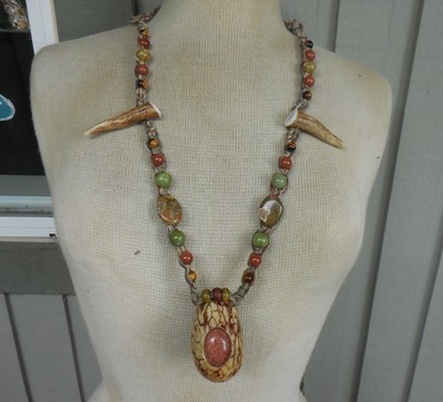 Tagua Pipe Hemp Necklace w/Goldstone Inlay Rain Forest Jasper Beads ...