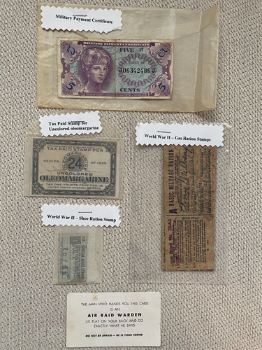 WWII & Vietnam - Air Raid Card, Military Payment, Shoe , Gas, Margarine ...