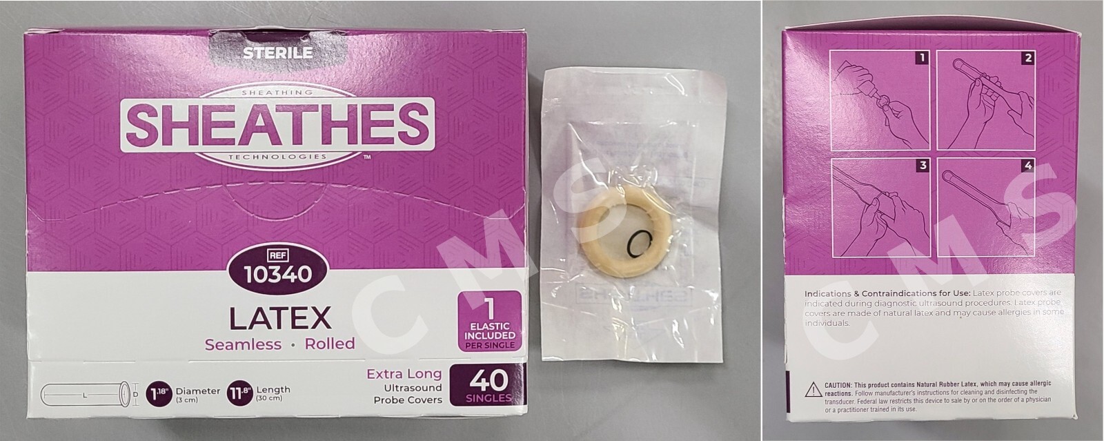 SHEATHES Latex Ultrasound Probe Covers 1.18"Dx11.81"L Sterile 40/Bx ...